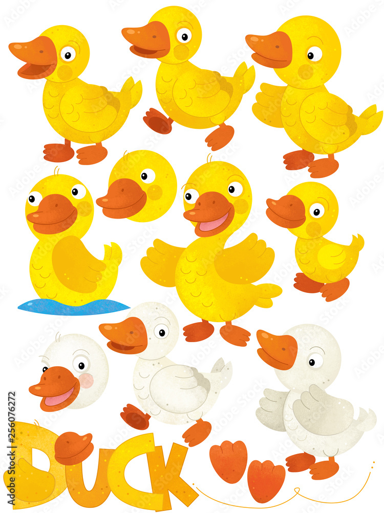 cartoon scene with duck set on white background - illustration for ...