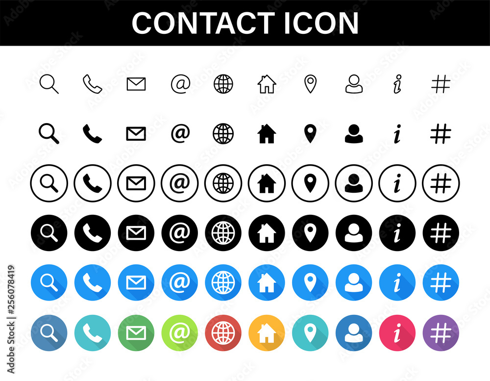Contacts icon set. Collection social media or communication symbols ...