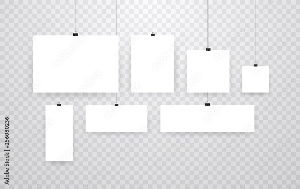 Blank hanging photo frames or poster templates isolated on transparent ...