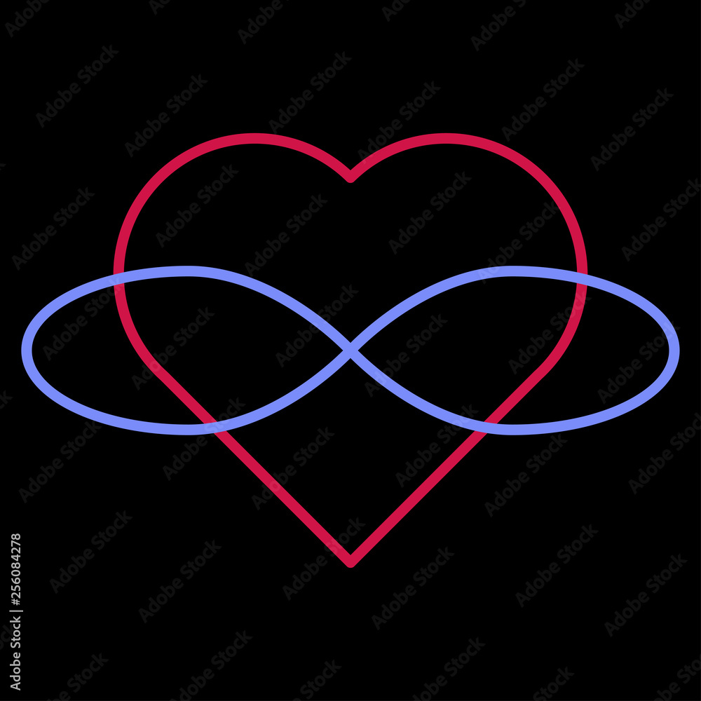 Polyamory Symbol. Heart and infinity. Endless love. Black background ...