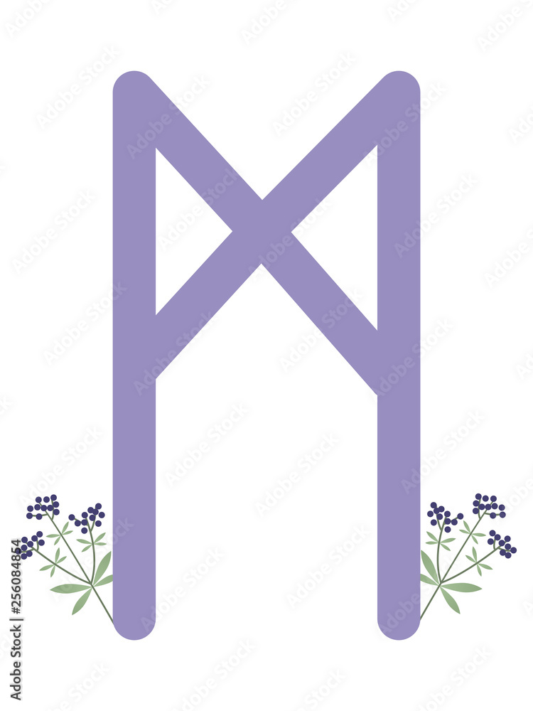Fleece Scandinavia. Vector illustration of the runes Mannaz. The symbol of the letter Futhark ...