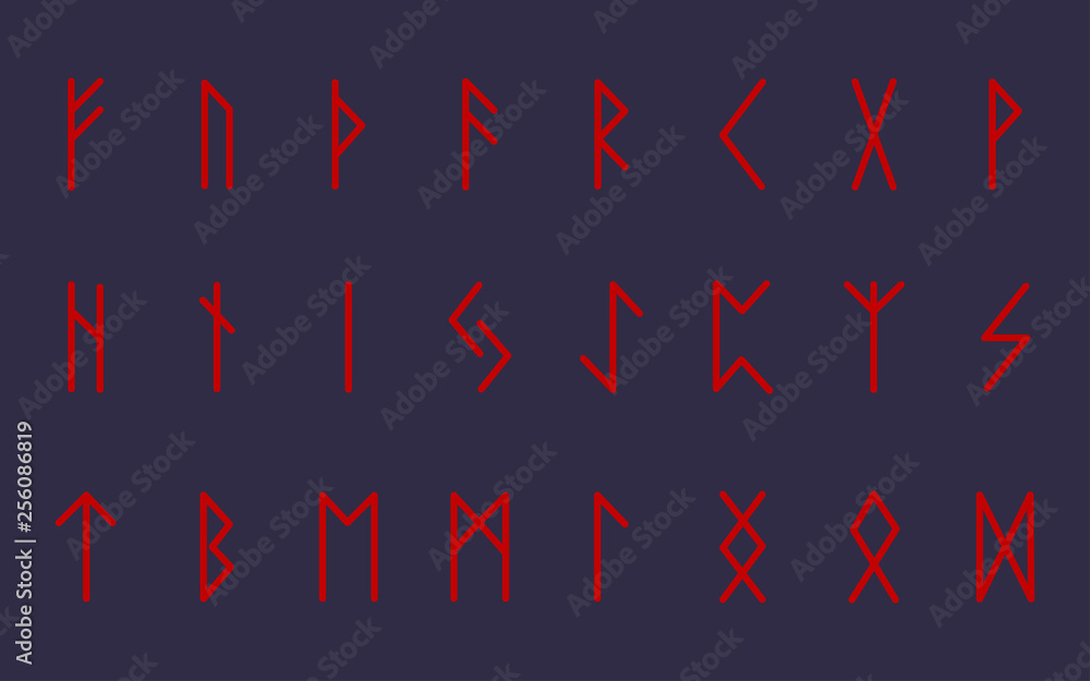 Set of ancient Norse runes. Runic alphabet, Futhark. Ancient occult ...