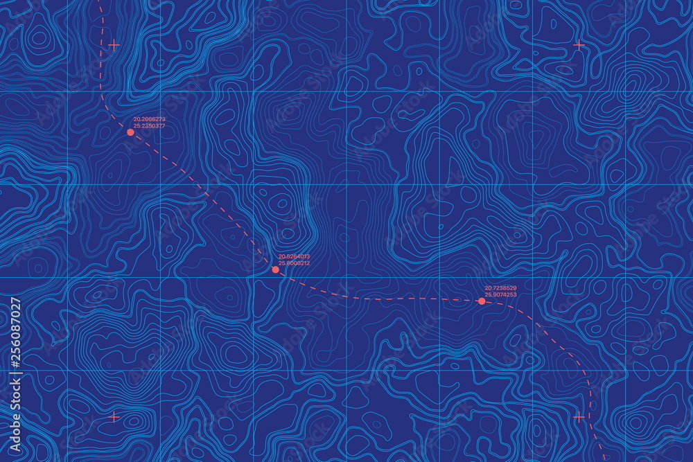 Sea Depth Topographic Map With Route And Coordinates Conceptual User ...