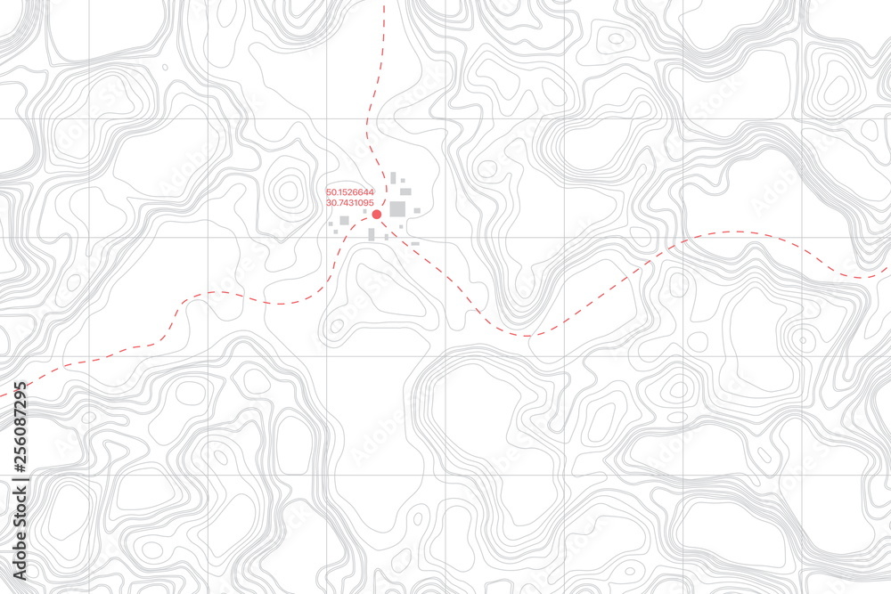 Lie Of The Ground Vector Topographic Map With Route And Coordinates ...
