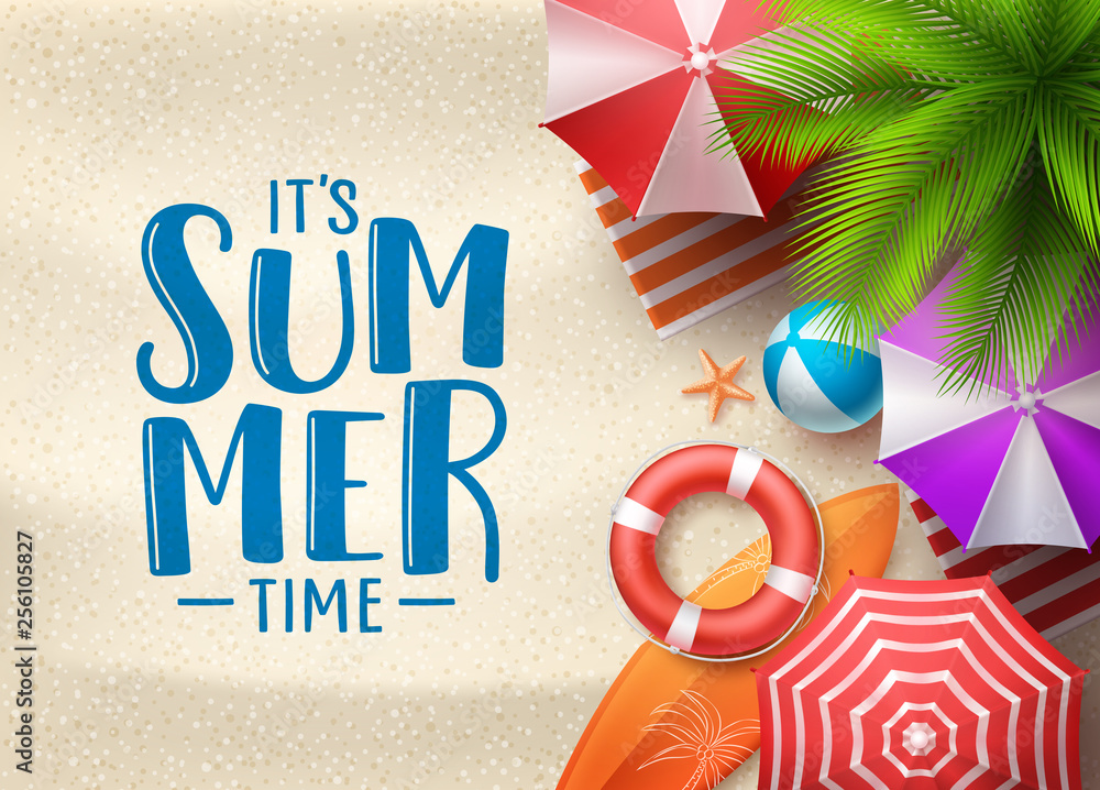 It's summer time vector seascape background. Summer time text with ...