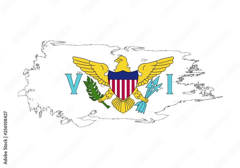 Grunge brush stroke with U.S. Virgin Islands national flag. Watercolor ...