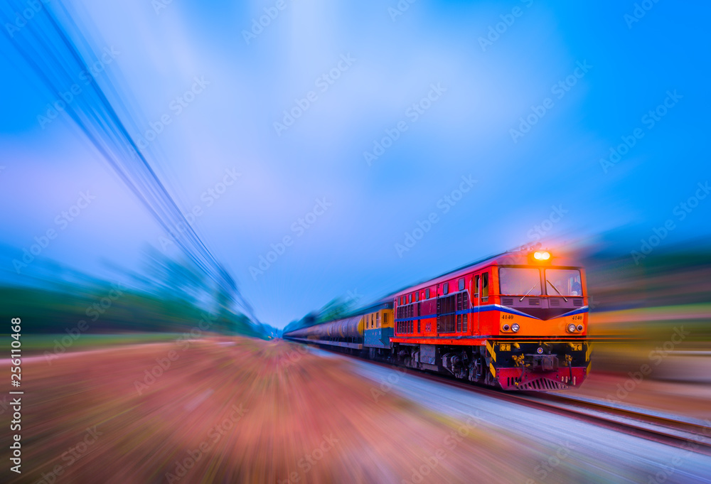 High speed train motion railway platform with motion blur effect with ...