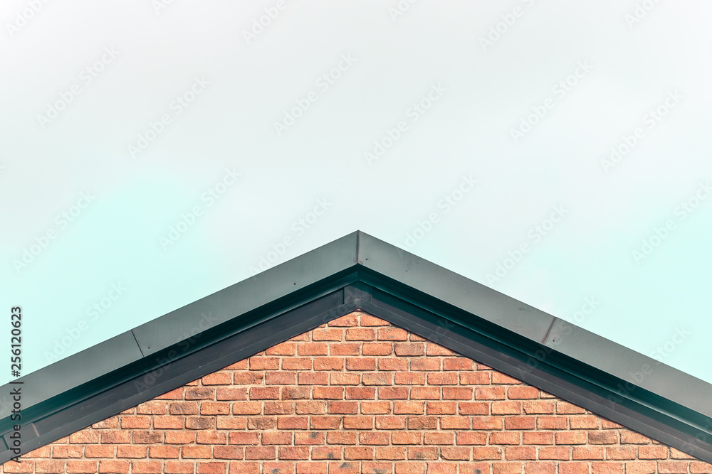 gable roof red brick house country style concept idea against clear sky ...