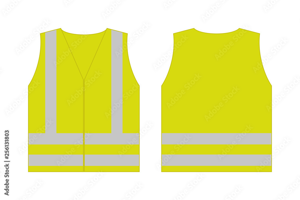 Yellow reflective safety vest for people,front and back view uniform ...