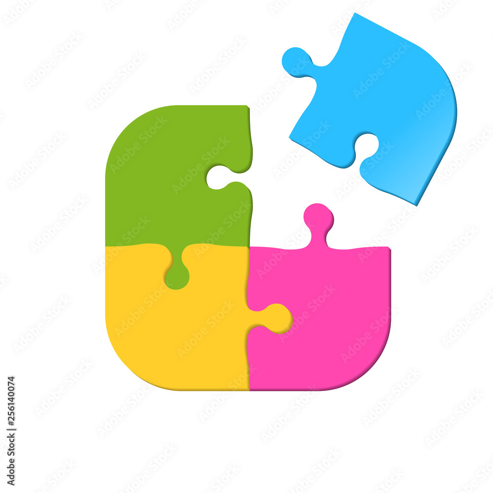 Puzzle vector icon of four pieces. Jigsaw game icon concept Stock ...