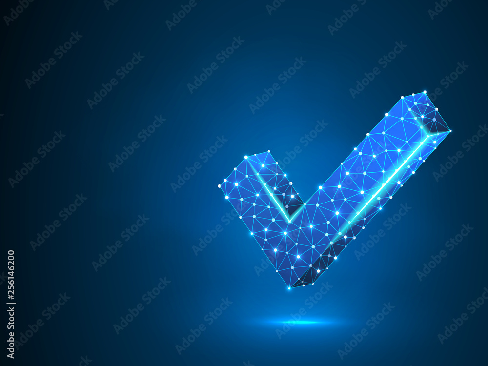 Check mark abstract neon image. Polygonal Vector business concept of ...