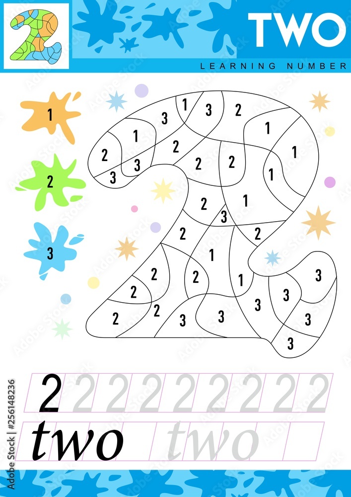 Learn numbers 2. Two. Kids learn to count worksheet. Children ...