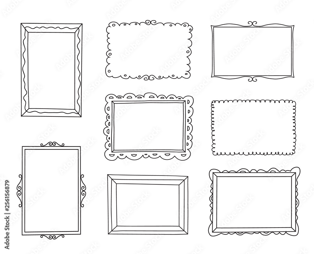 Hand drawn decorativ frames set. Cartoon style. Vector. Stock Vector ...