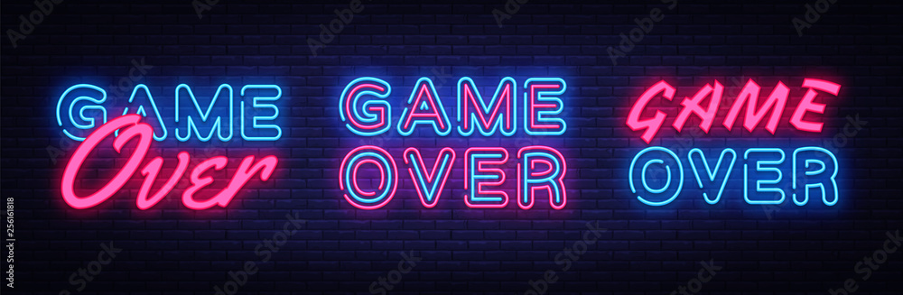Game Over neon signs set design template. Big Collection Game Over neon ...