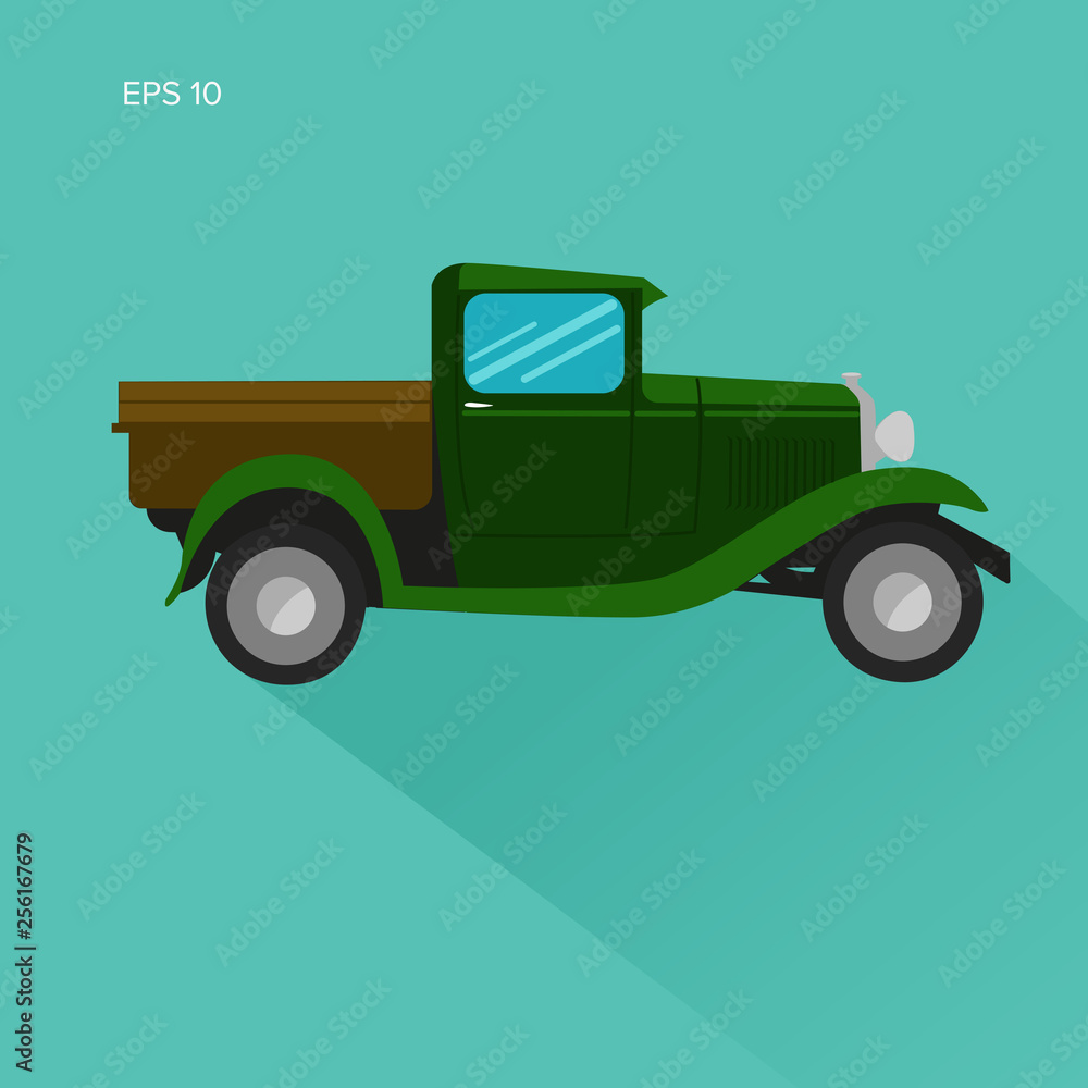Old retro pickup truck vector illustration. Vintage transport vehicle ...