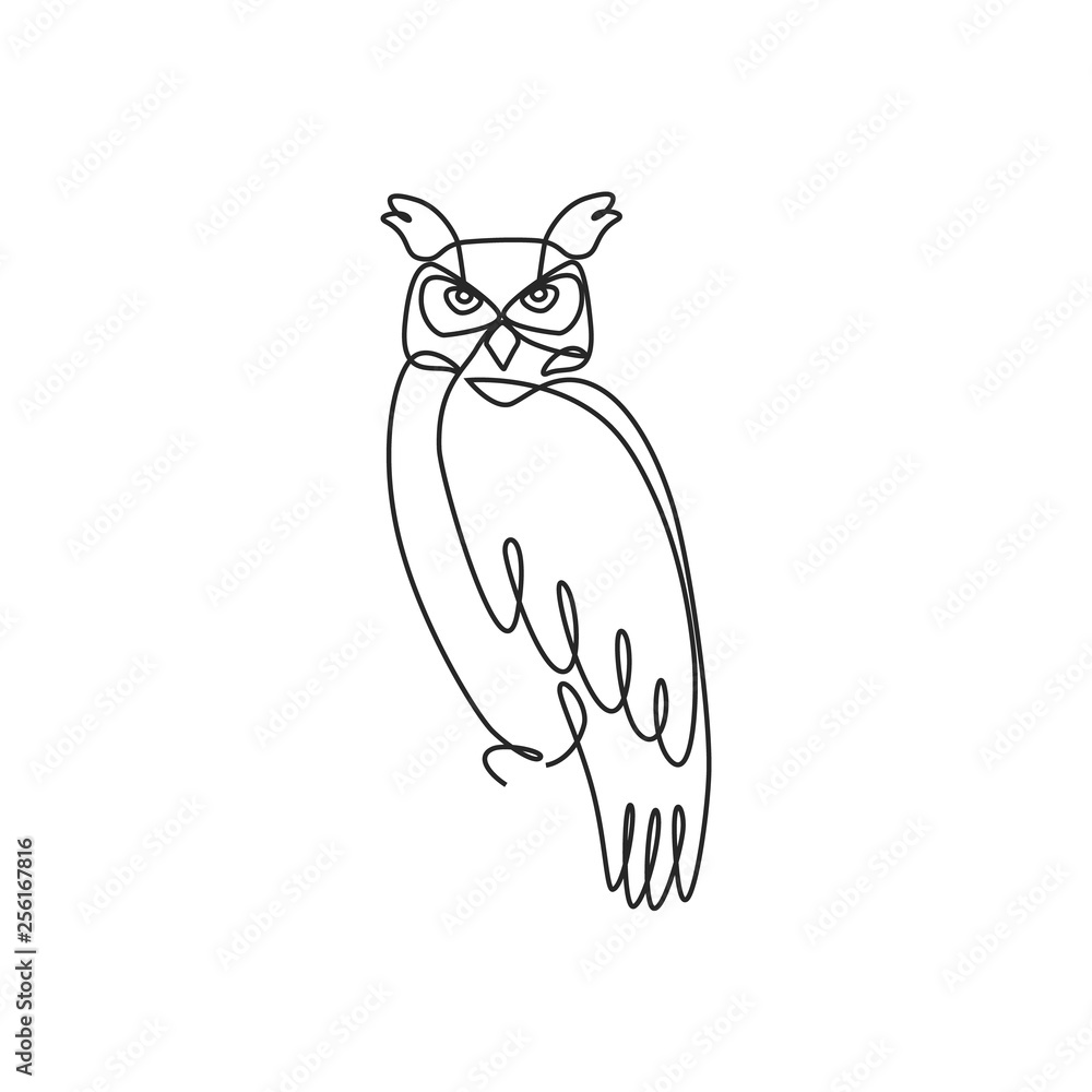 Drawing a continuous line. Owl on white isolated background Stock ...