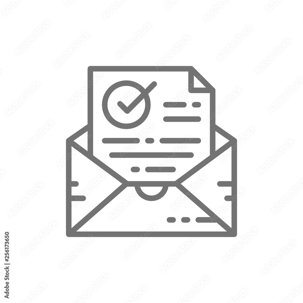 Confirmation letter, checked, envelope with document and check mark ...