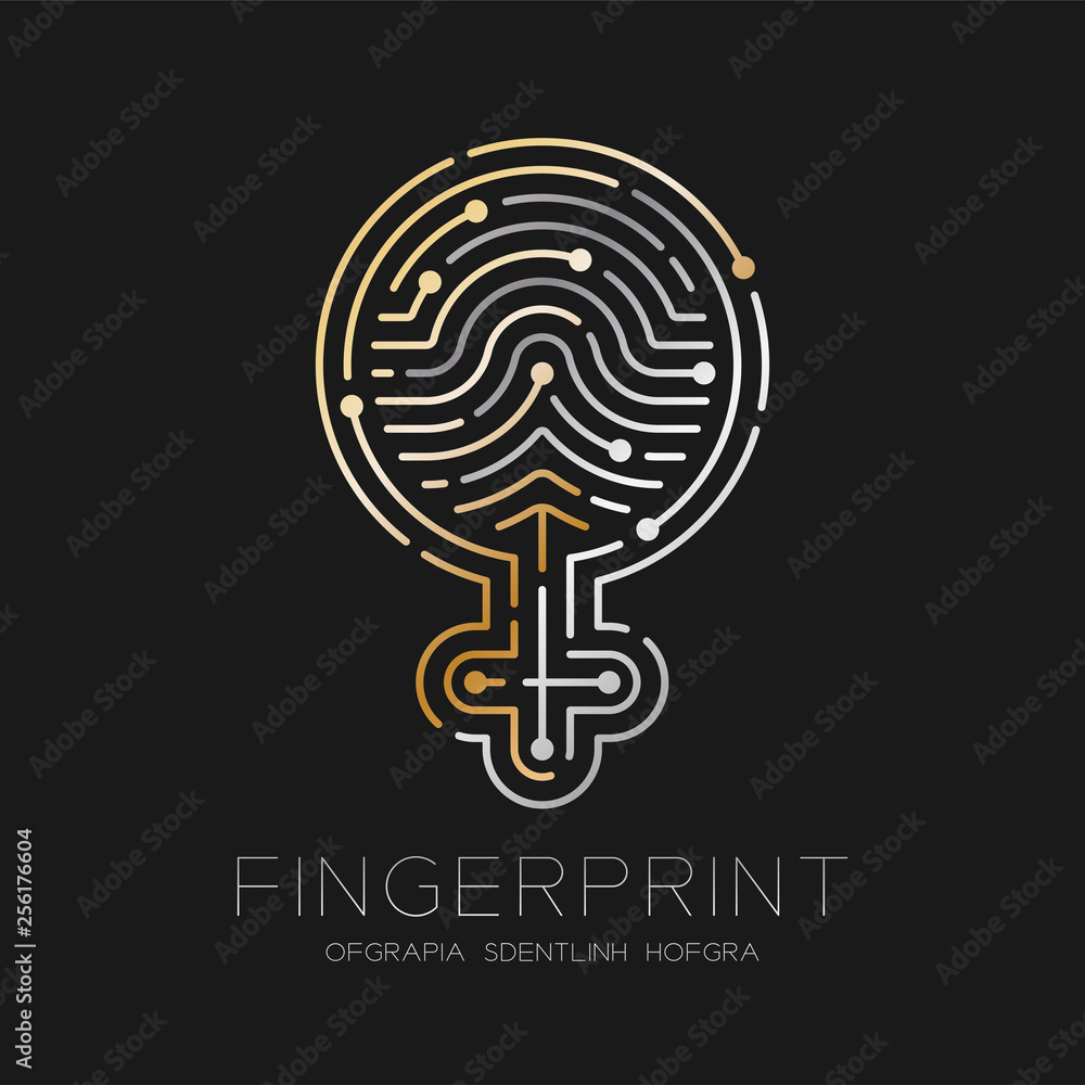 Women sign pictogram pattern Fingerprint scan logo icon dash line ...