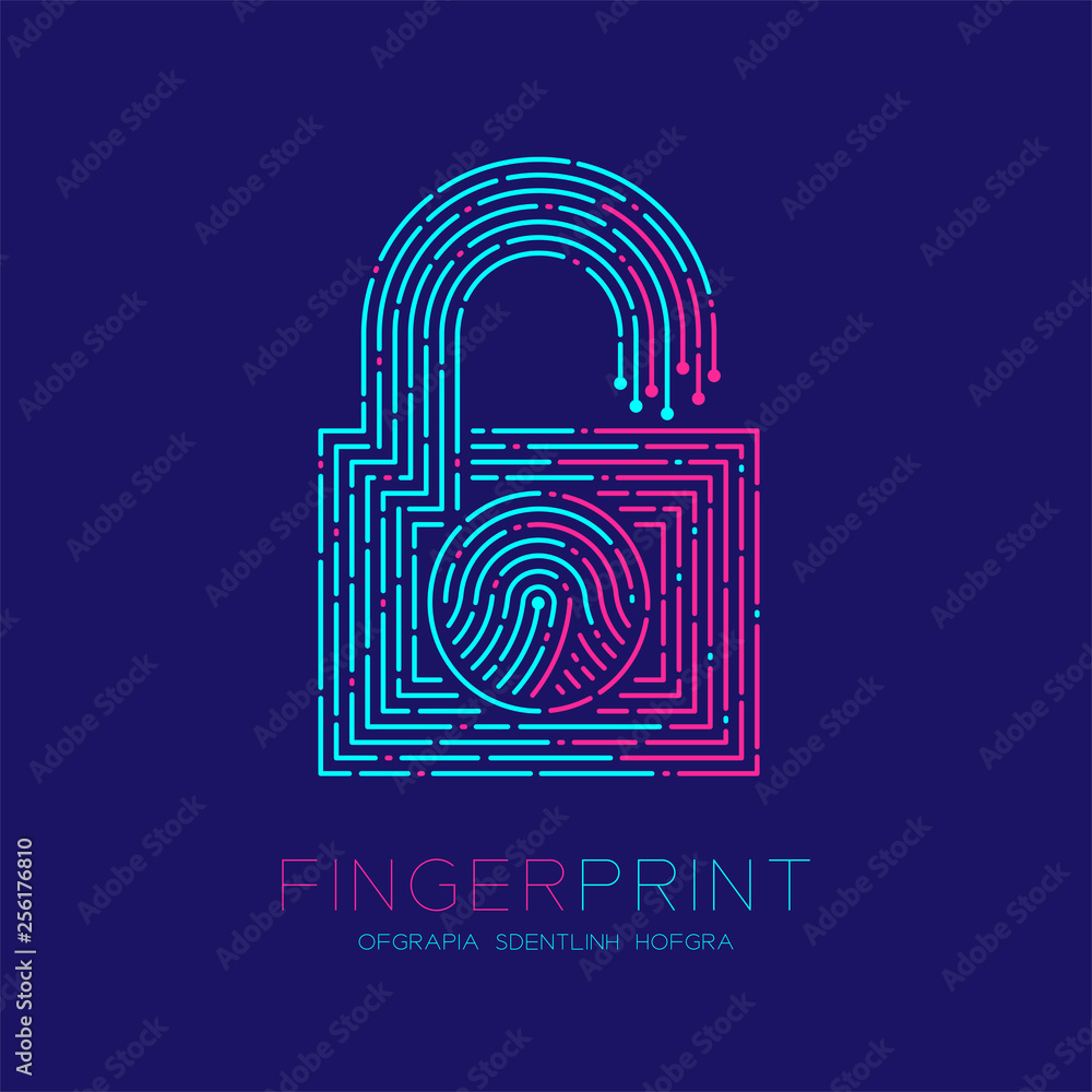 Lock shape pattern Fingerprint scan logo icon dash line, Security ...