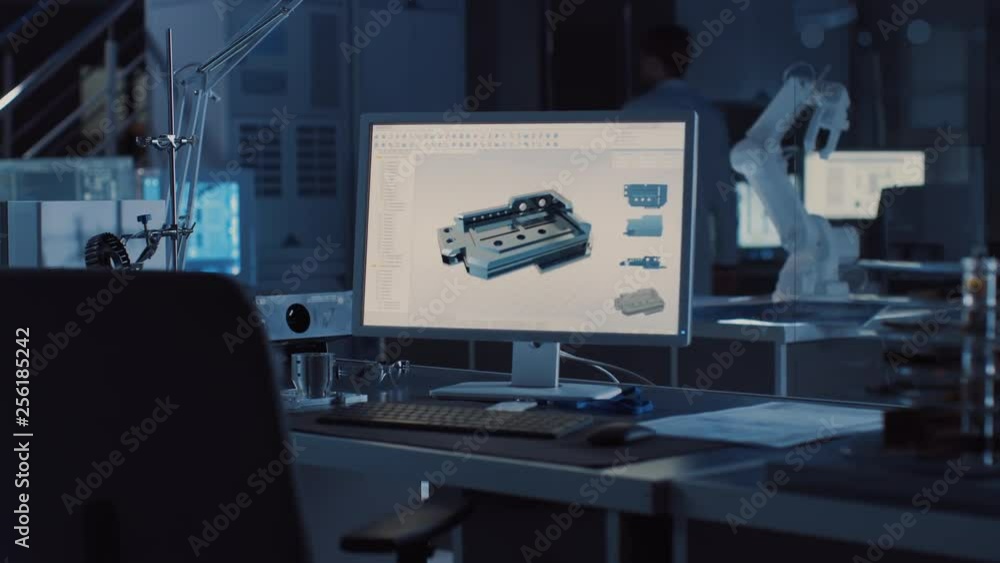 On the Desk Computer With CAD Software and Design of 3D Industrial ...
