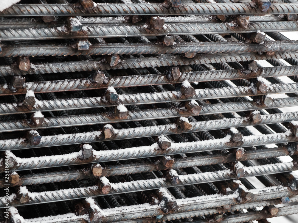 Steel reinforcement workpieces, industrial background, building ...