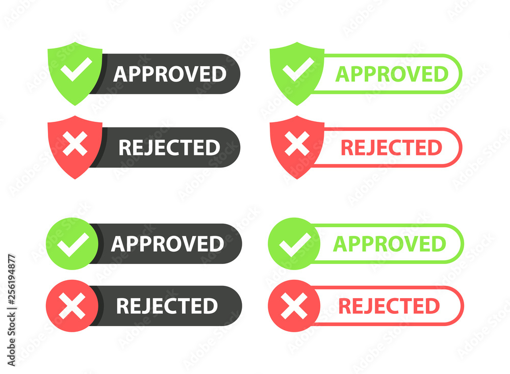 Approved and rejected set. Approved or Certified icon. Green approval ...