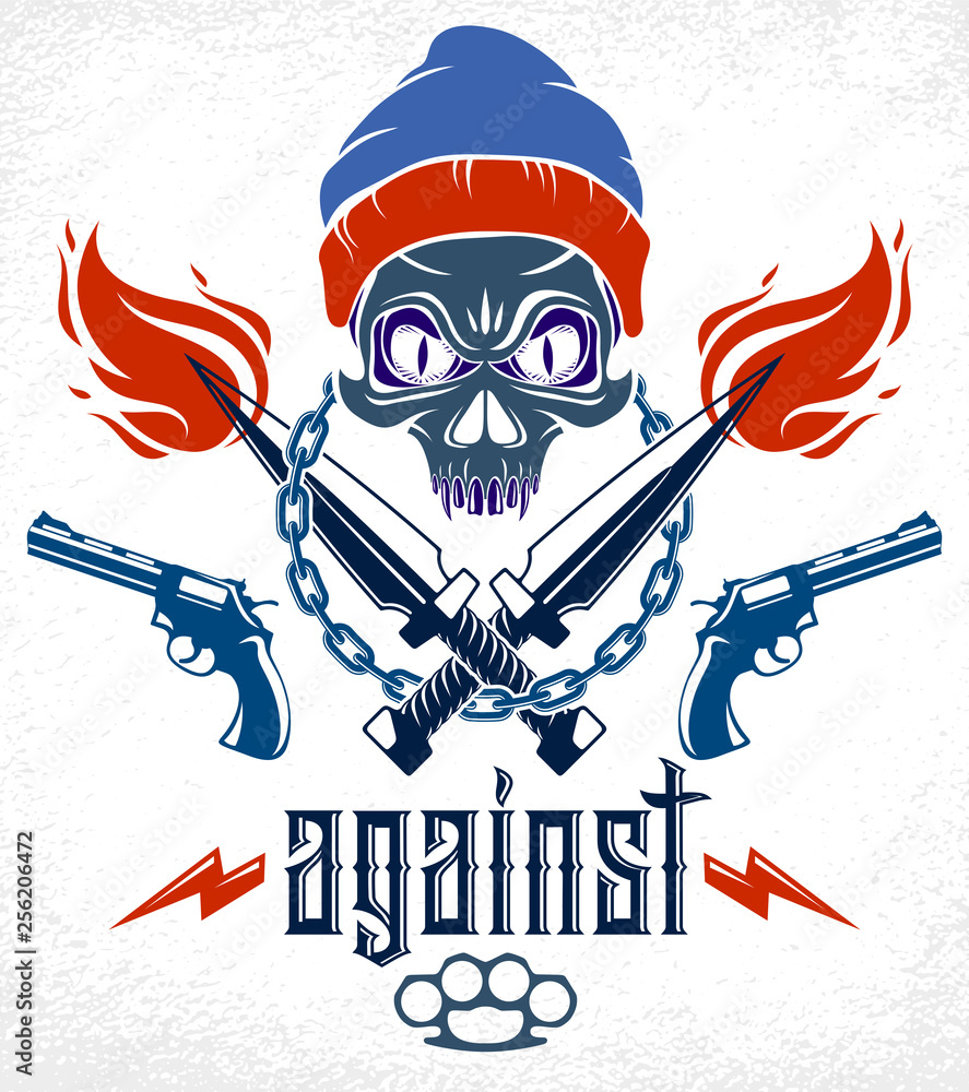 Anarchy and Chaos aggressive emblem or logo with aggressive skull ...