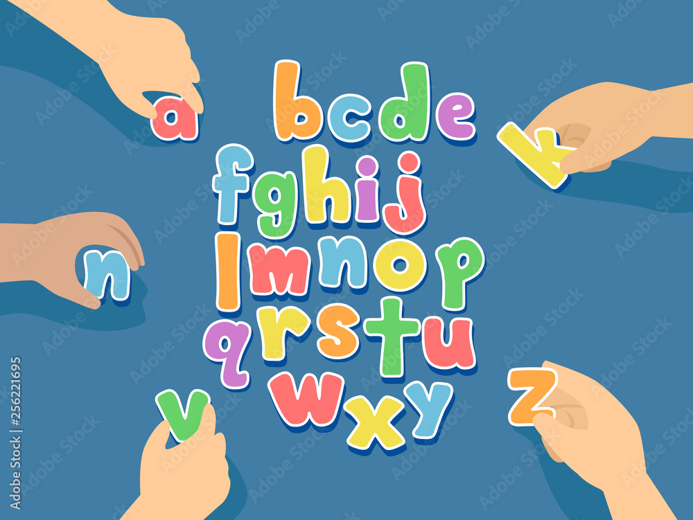 Photo & Art Print Hands Kids Movable Letters Alphabet Illustration, BNP ...