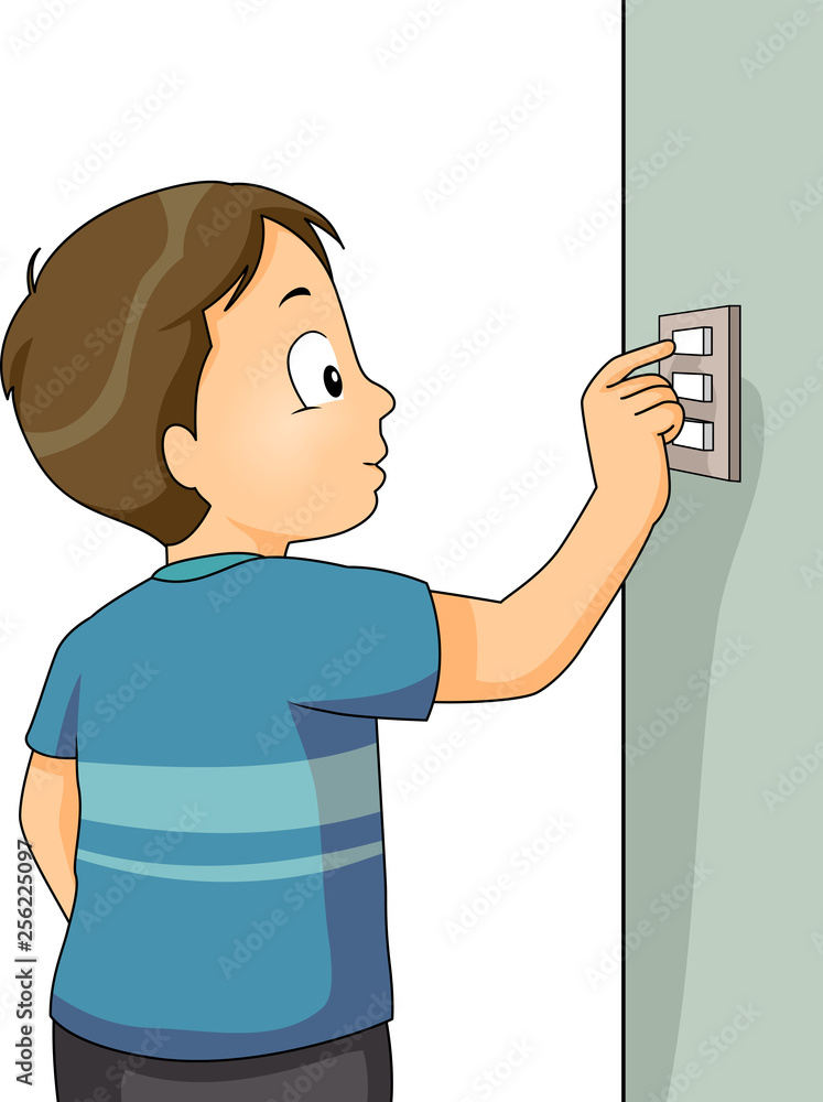 Kid Boy Turn Off Switch Illustration Stock Vector | Adobe Stock
