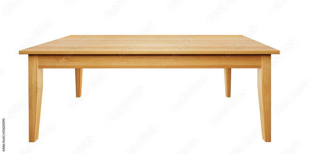 front view of wooden table isolated on white background with clipping ...