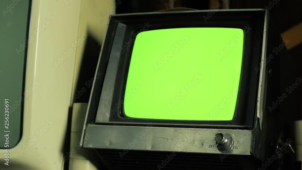 Old Vintage Monitor With Green Screen. You can replace green screen ...