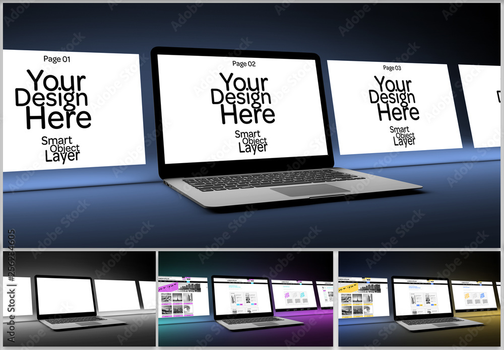 4 Website Pages on Desktop Computer Mockup Stock Template | Adobe Stock