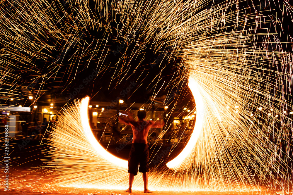 Fire dancers Swing fire dancing show fire show on the beach dance man ...