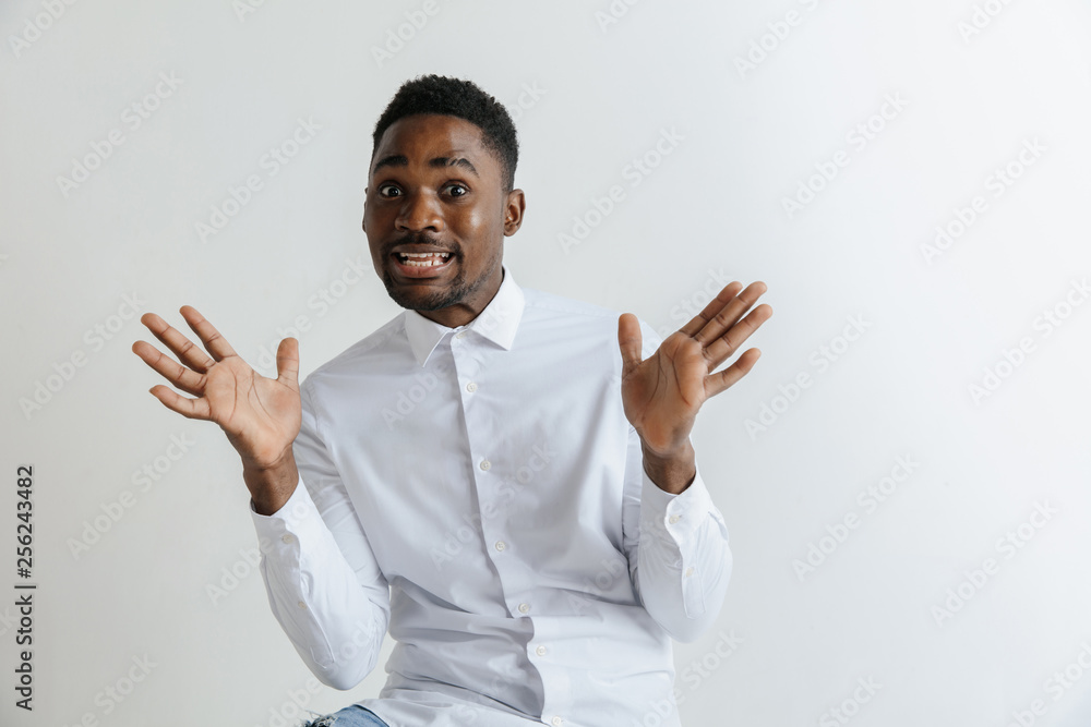 Closeup portrait of handsome young man shocked surprised, open mouth ...