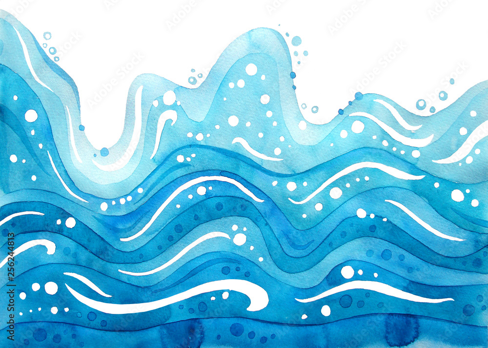 watercolor background. Horizontal seamless pattern of sea waves. Stock ...