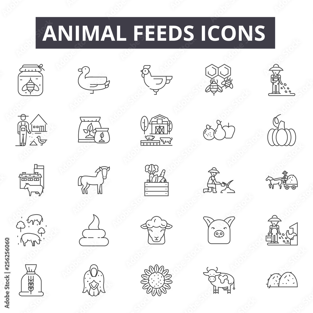 Animal feeds line icons for web and mobile. Editable stroke signs ...