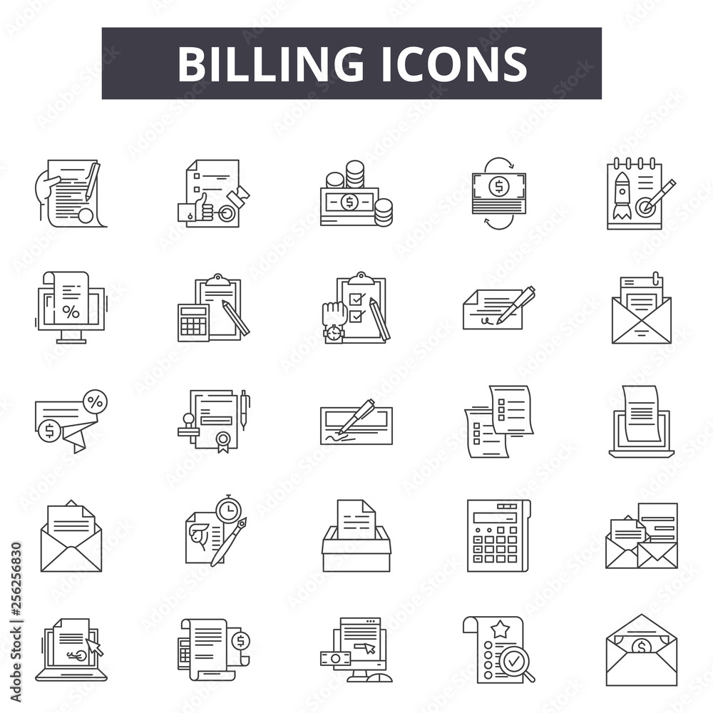 Billing line icons for web and mobile. Editable stroke signs. Billing ...