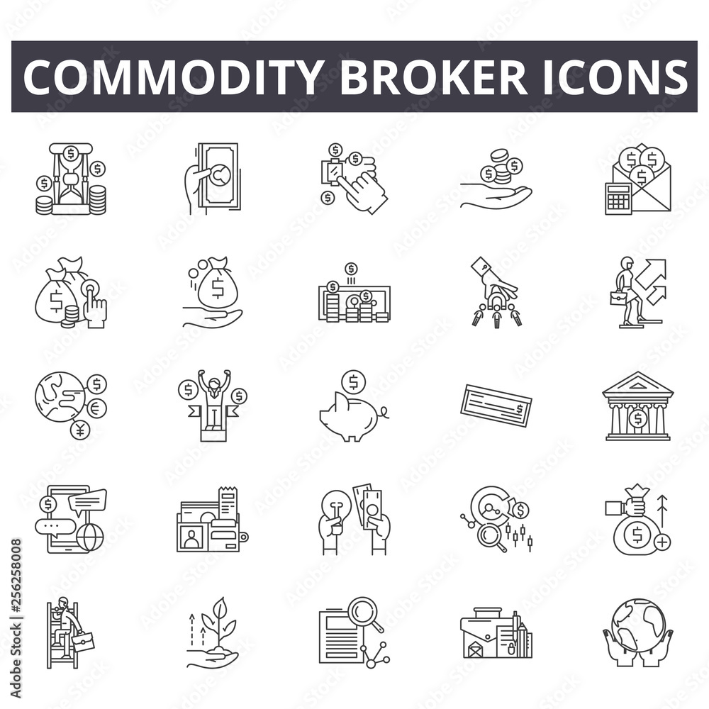 Commodity broker line icons for web and mobile. Editable stroke signs ...