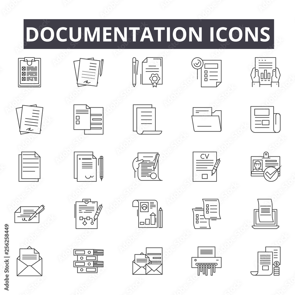 Documentation line icons for web and mobile. Editable stroke signs ...