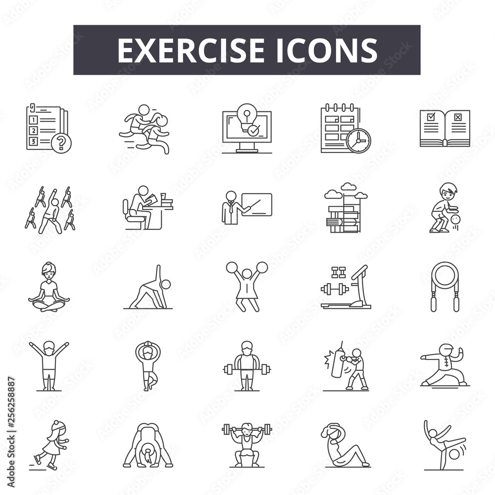 Exercise line icons for web and mobile. Editable stroke signs. Exercise ...