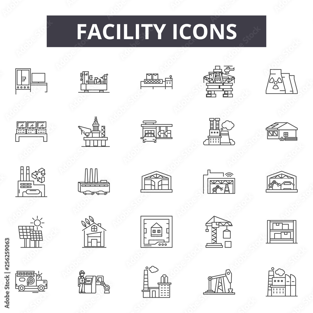 Facility line icons for web and mobile. Editable stroke signs. Facility ...