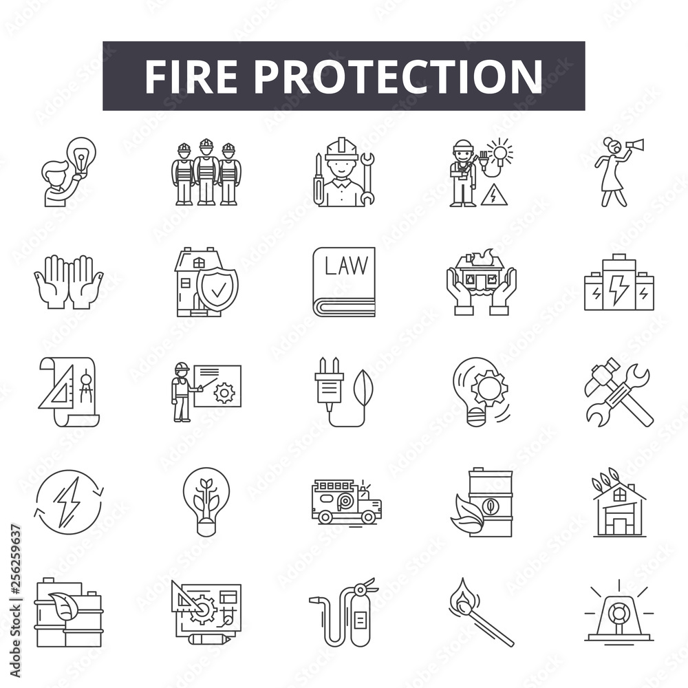 Fire protection line icons for web and mobile. Editable stroke signs ...