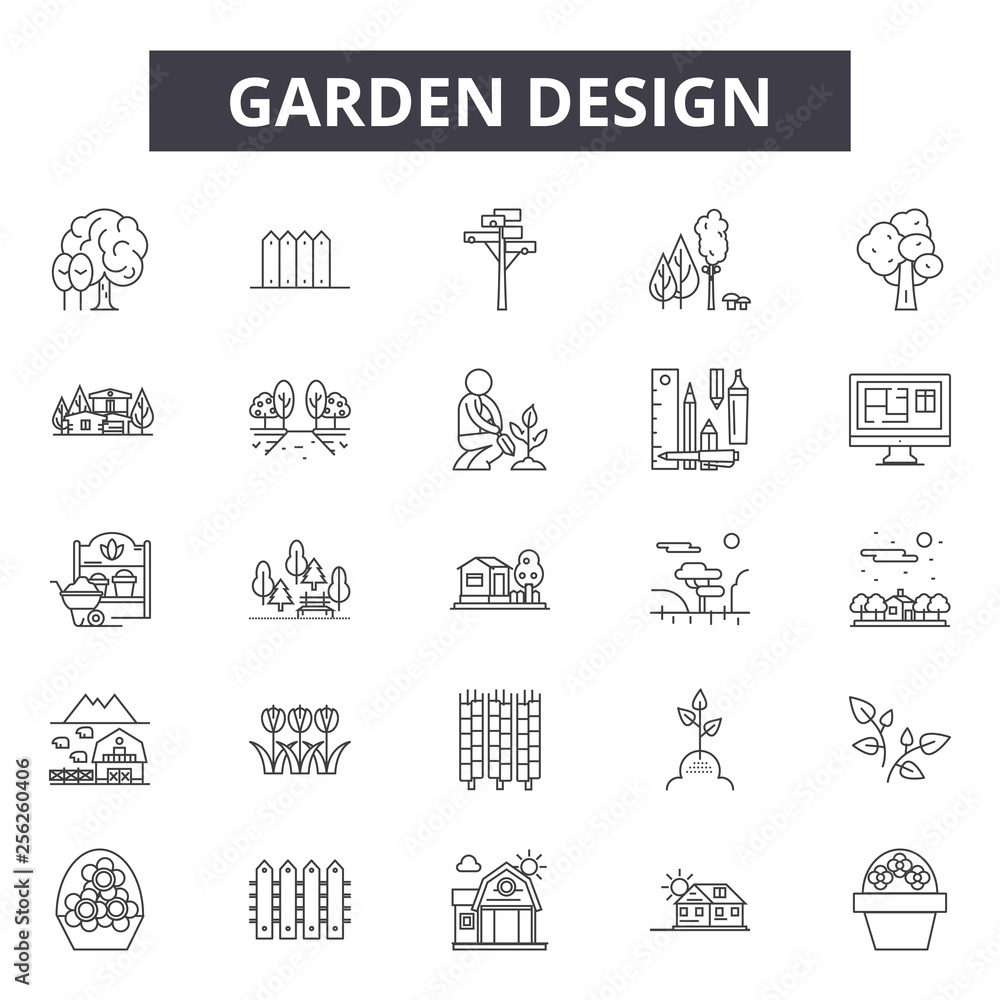 Garden design line icons for web and mobile. Editable stroke signs ...