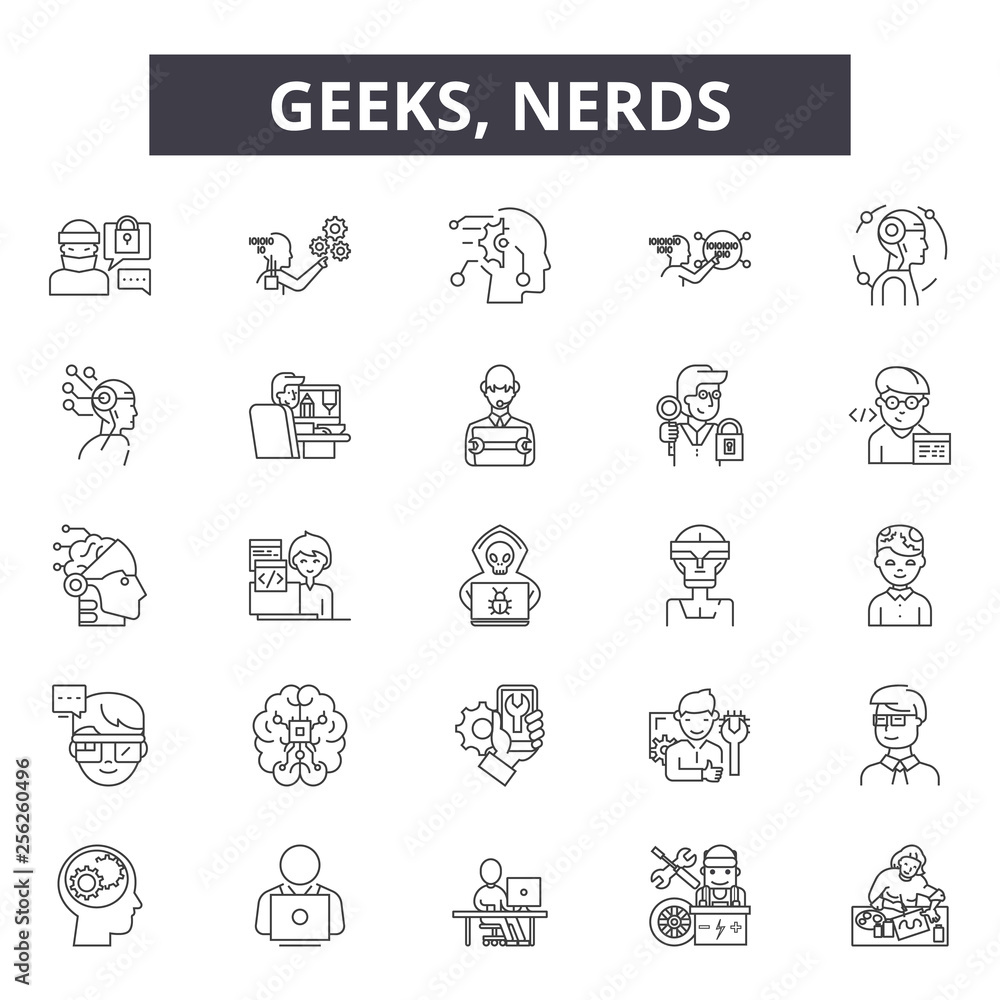 Geeks,nerds line icons for web and mobile. Editable stroke signs. Geeks ...