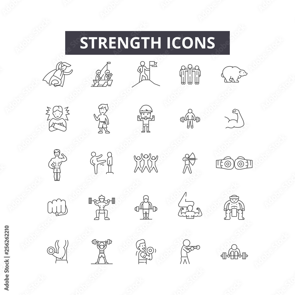 Strength line icons for web and mobile. Editable stroke signs. Strength ...