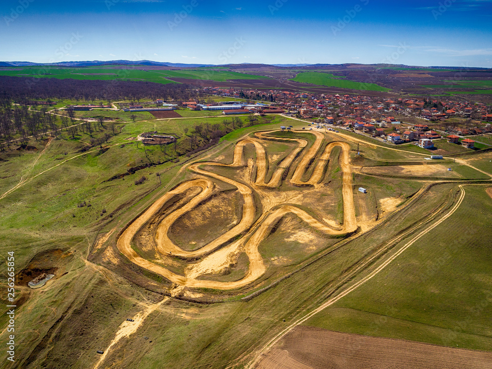 Aerial top down photo of motocross track showing the high-performance ...