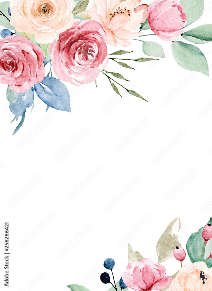 Invitation with watercolor flowers. Floral frame border perfectly for ...