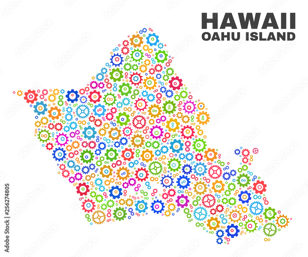 Mosaic technical Oahu Island map isolated on a white background. Vector ...
