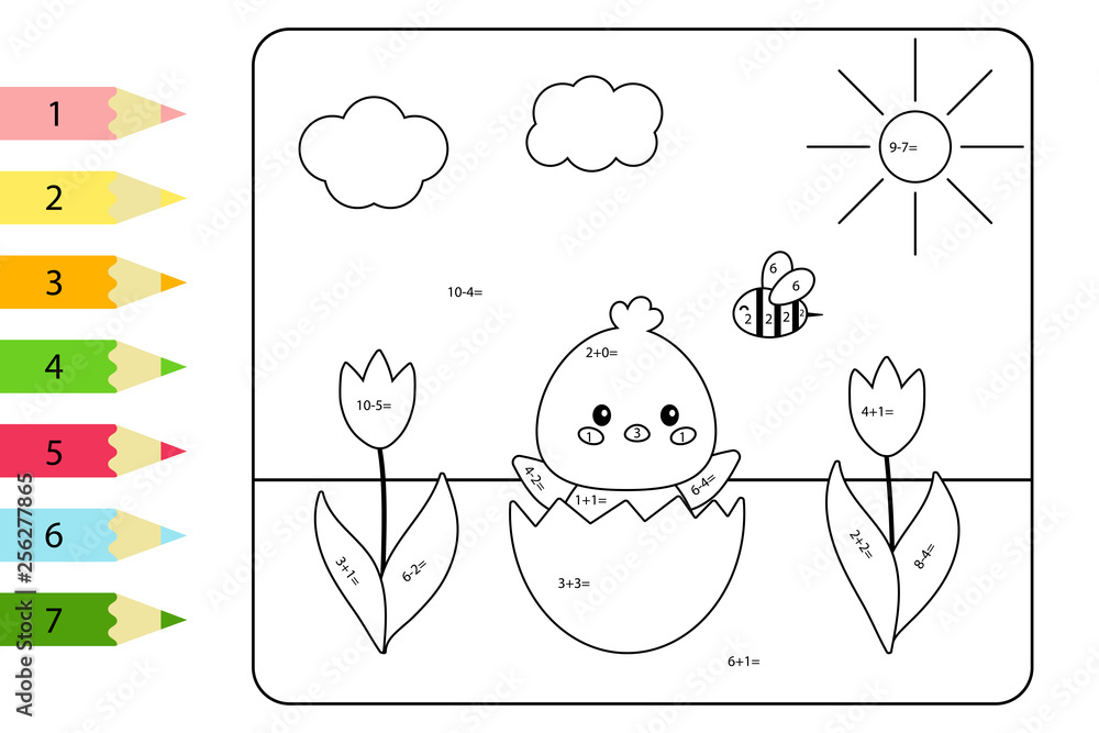 Educational coloring page for preschool kids. Paint color by ...
