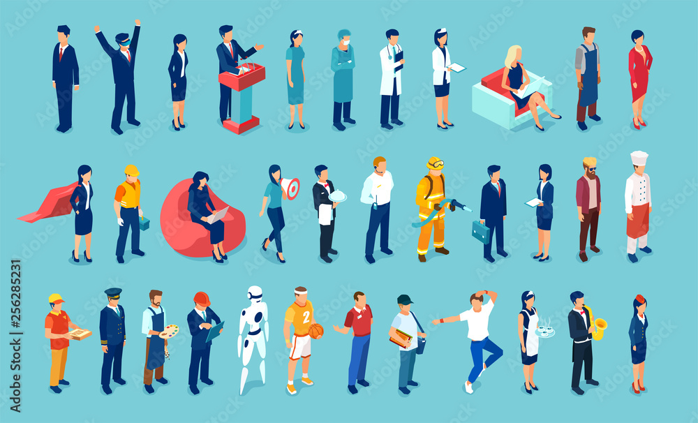 Vector of different people of blue collar and white collar professions ...